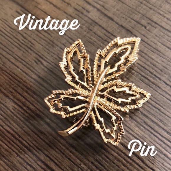 Vintage | Jewelry | Vintage Light Goldtone Open Filigree Leaf Pin ...